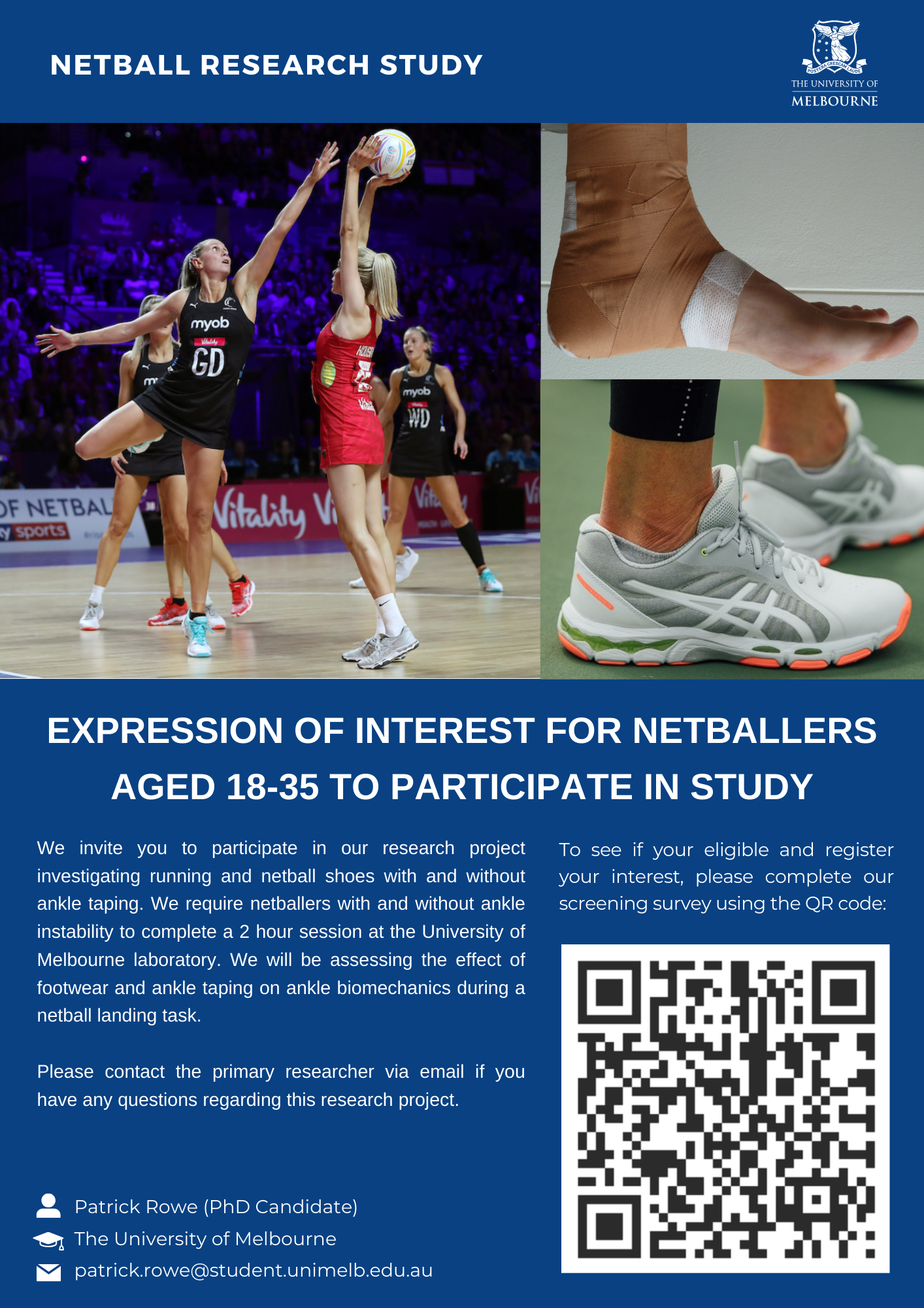 Melbourne Netballers for Biomechanical study - Ariels VCNA